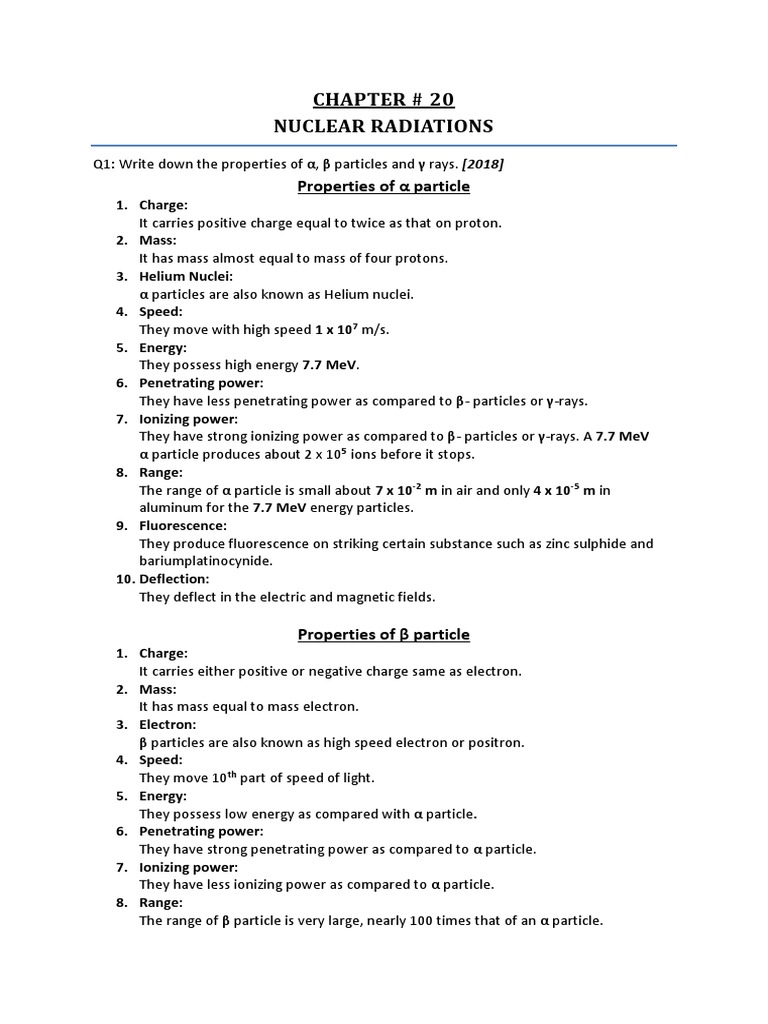 Chapter #20 Nuclear Radiations | PDF | Ionizing Radiation | Gamma Ray