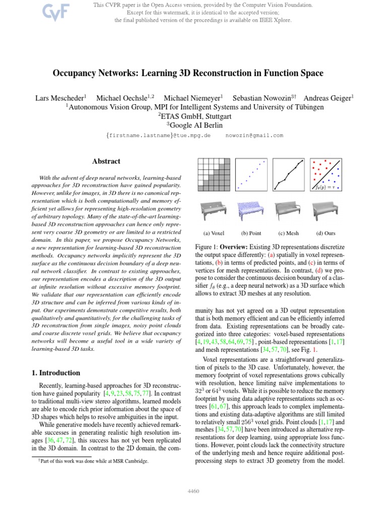 Mescheder Occupancy Networks Learning 3D Reconstruction in Function Space CVPR 2019 Paper | PDF ...