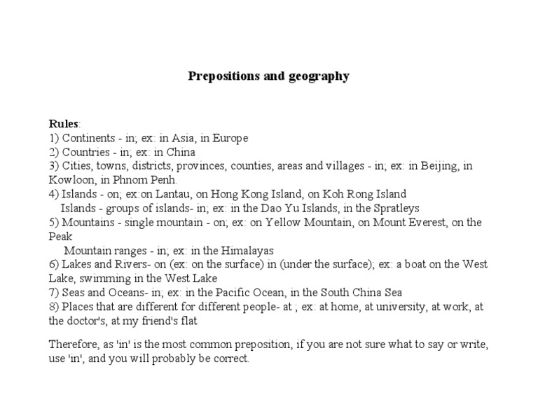Prepositions and Geography | PDF