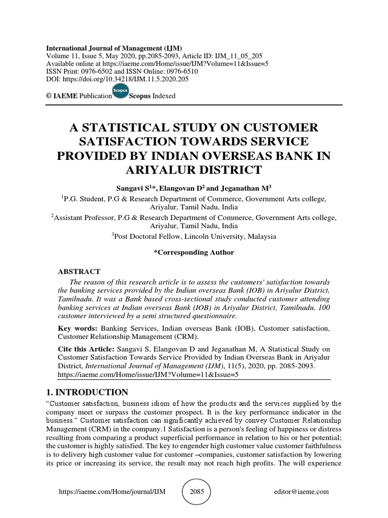 A Statistical Study On Customer Satisfaction | PDF | Economies | Business