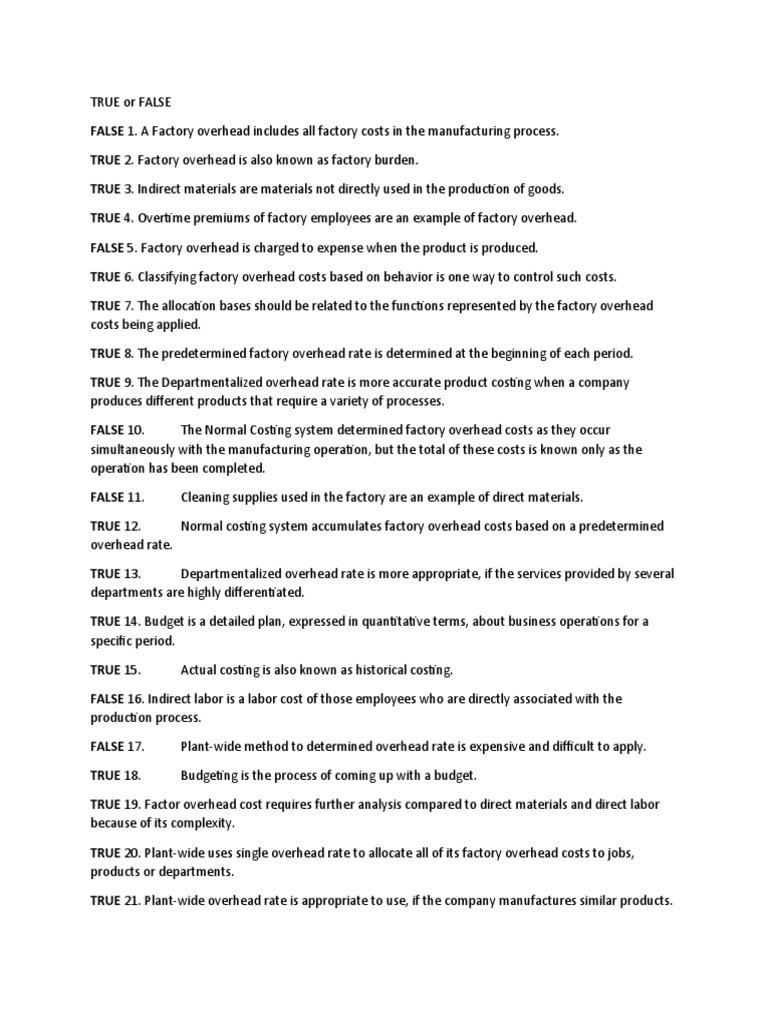 Chapter 5 Cost - True or False | PDF | Cost | Business Economics