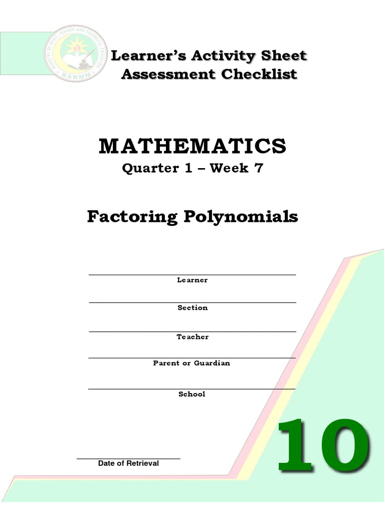 G10_MATH_Q1_W7_OC | PDF | Factorization | Polynomial