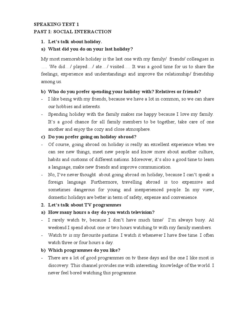 Speaking Test 1 | PDF | Teachers | Test (Assessment)