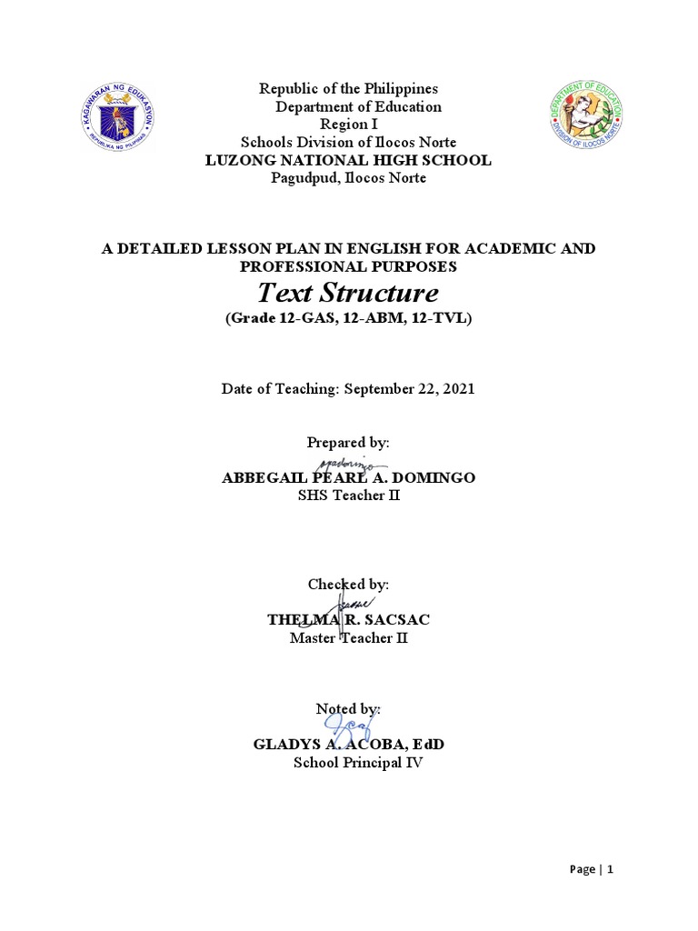 Detailed Lesson Plan: Text Structure | PDF | Teaching Method | Learning