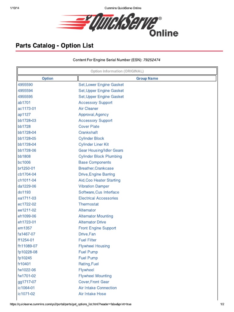 CUMMINS Engine Parts Catalog | PDF
