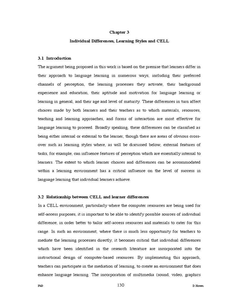 ch3 - 3 Individual Differences, Learning Styles and CELL | PDF | Second ...