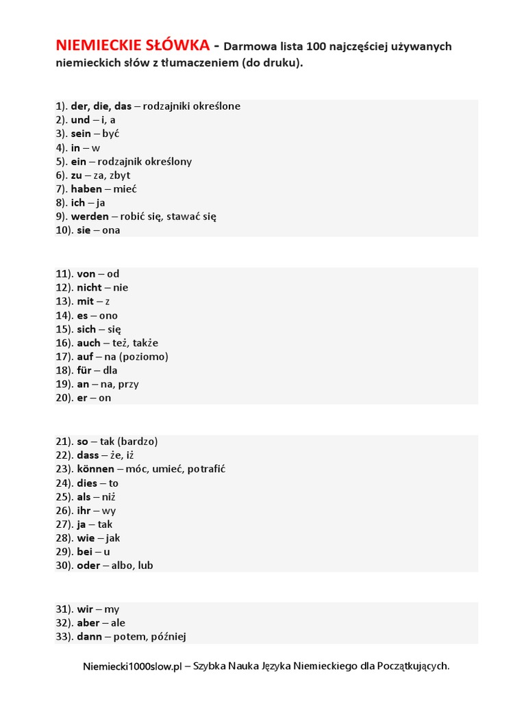 Najwazniejsze Slowka Niemieckie | PDF
