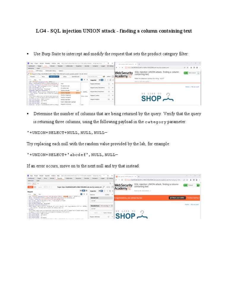 LG4 SQL Injection UNION Attack Finding A Column Containing Text | PDF