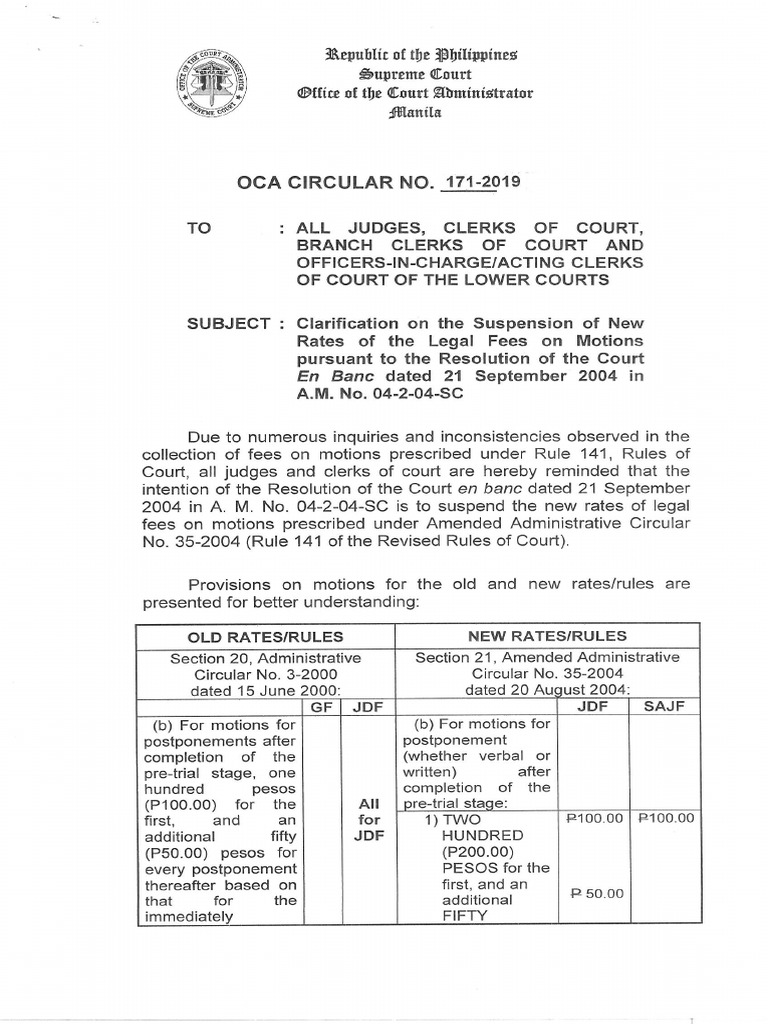 OCA Circular No. 171 2019 | PDF