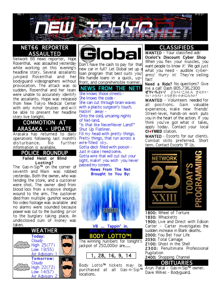 Cyberpunk 2020 - Net - Flavor - New Tolyo Screamsheet 7 by Jon Smejka | PDF