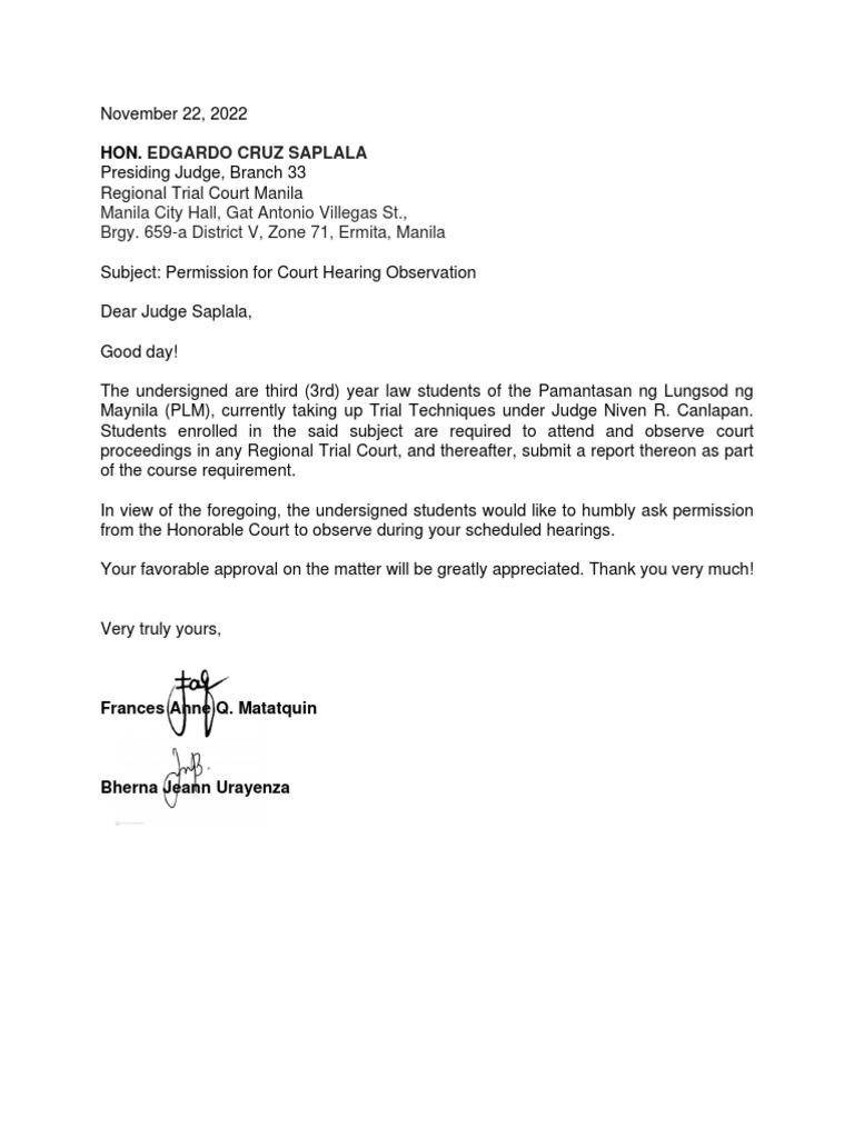 Court Visit Request RTC | PDF