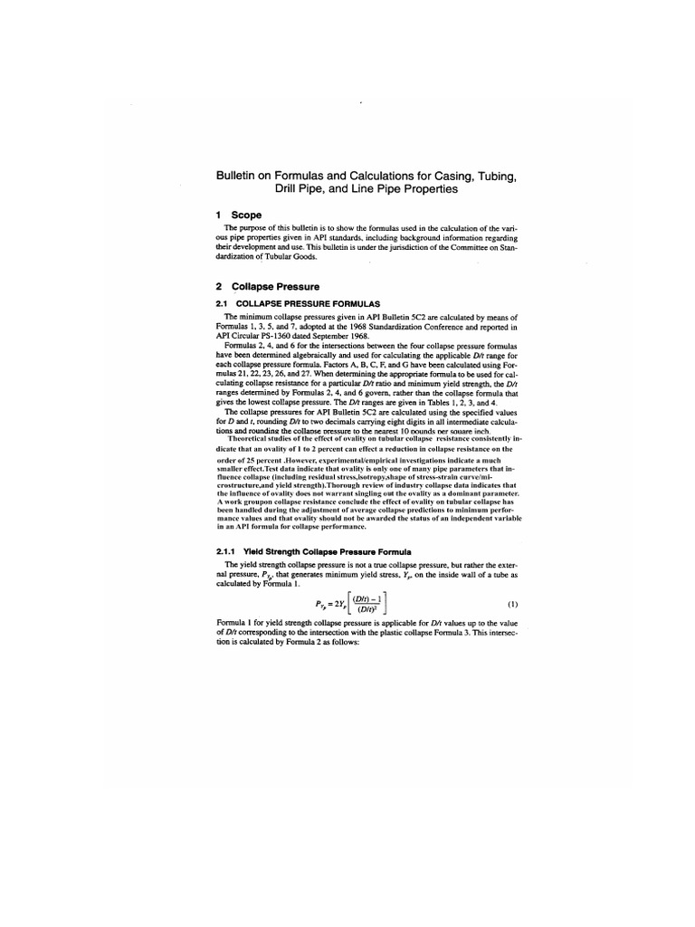 API BUL 5C3 Buttetin On Formulas Calculation | PDF