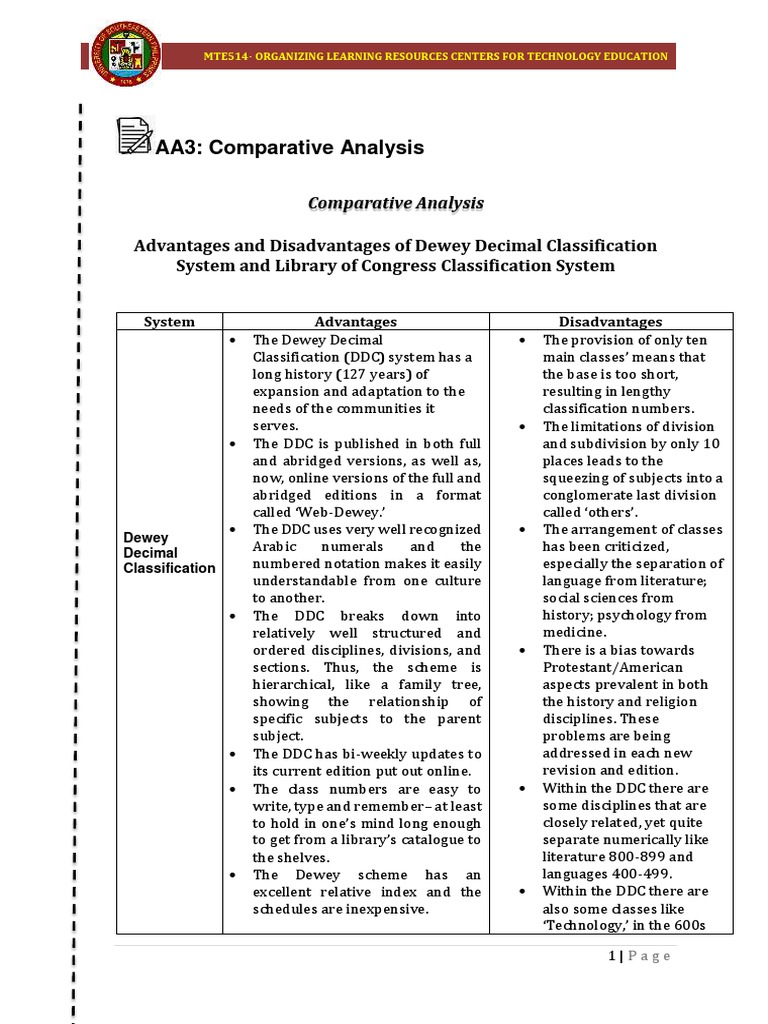 Advantages and Disadvantages of Dewey Decimal Classification System and ...