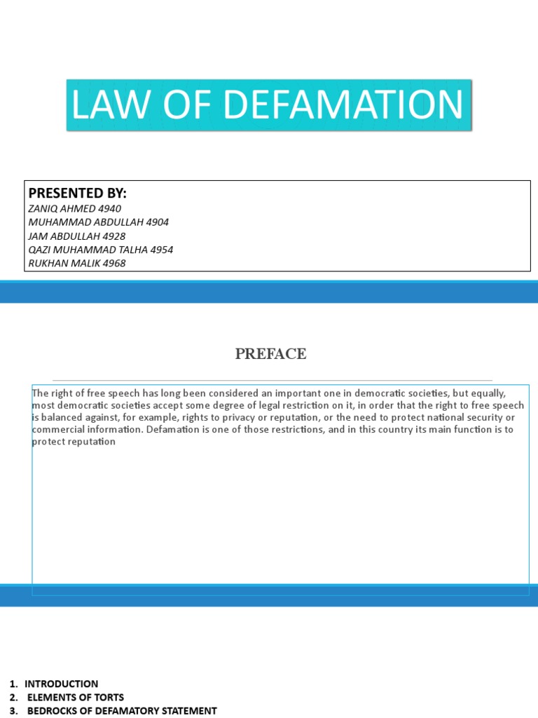 Law of Defamation Final | PDF | Defamation | Justice