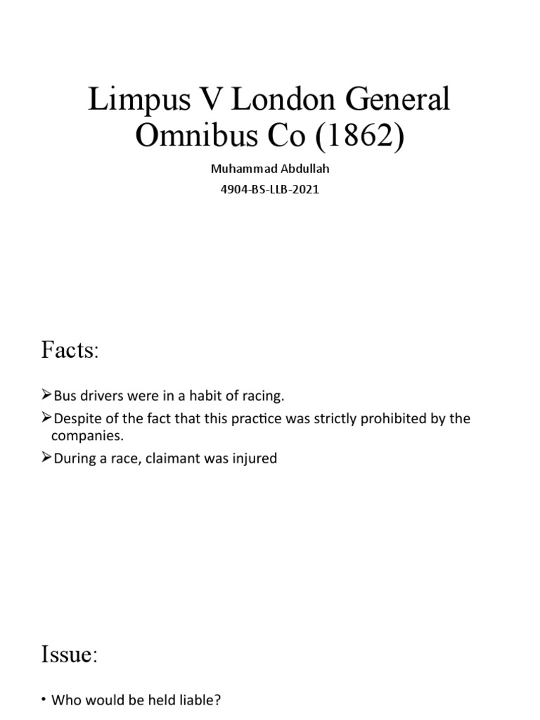 Limpus V London General Omnibus Co (1862) | PDF