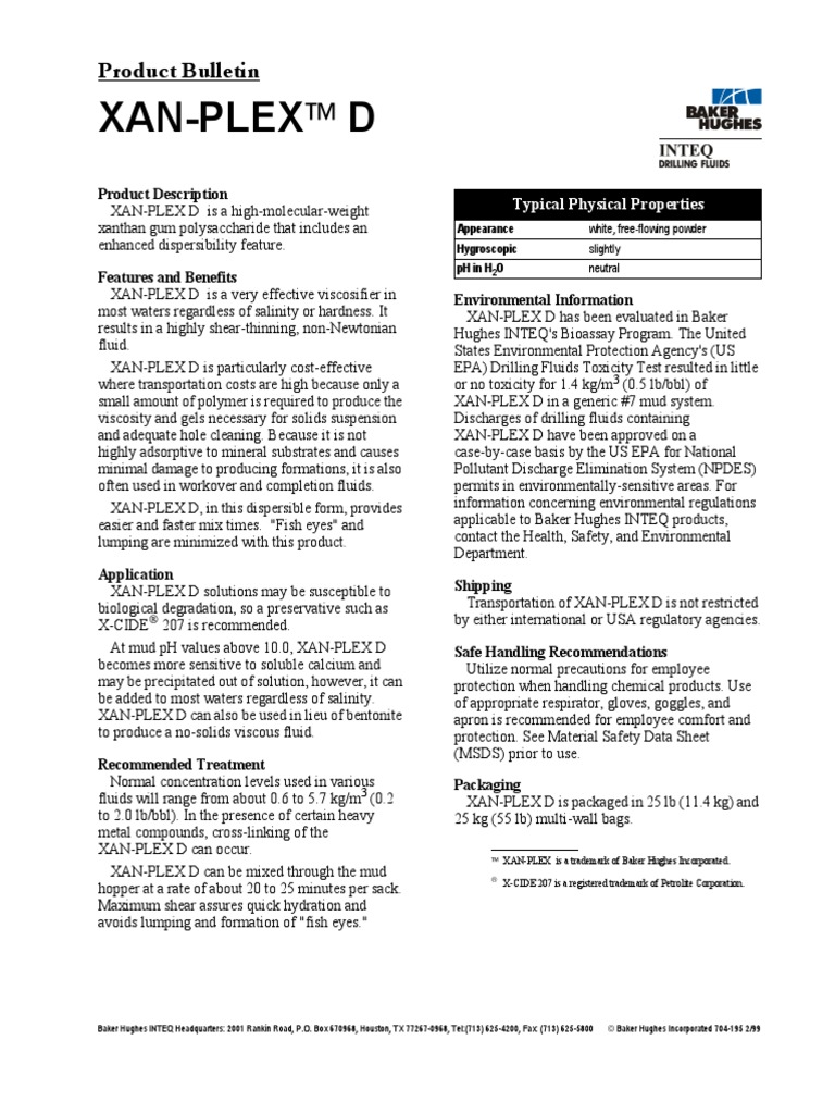 Xan-Plex D: Product Bulletin | Download Free PDF | Chemical Substances | Physical Sciences