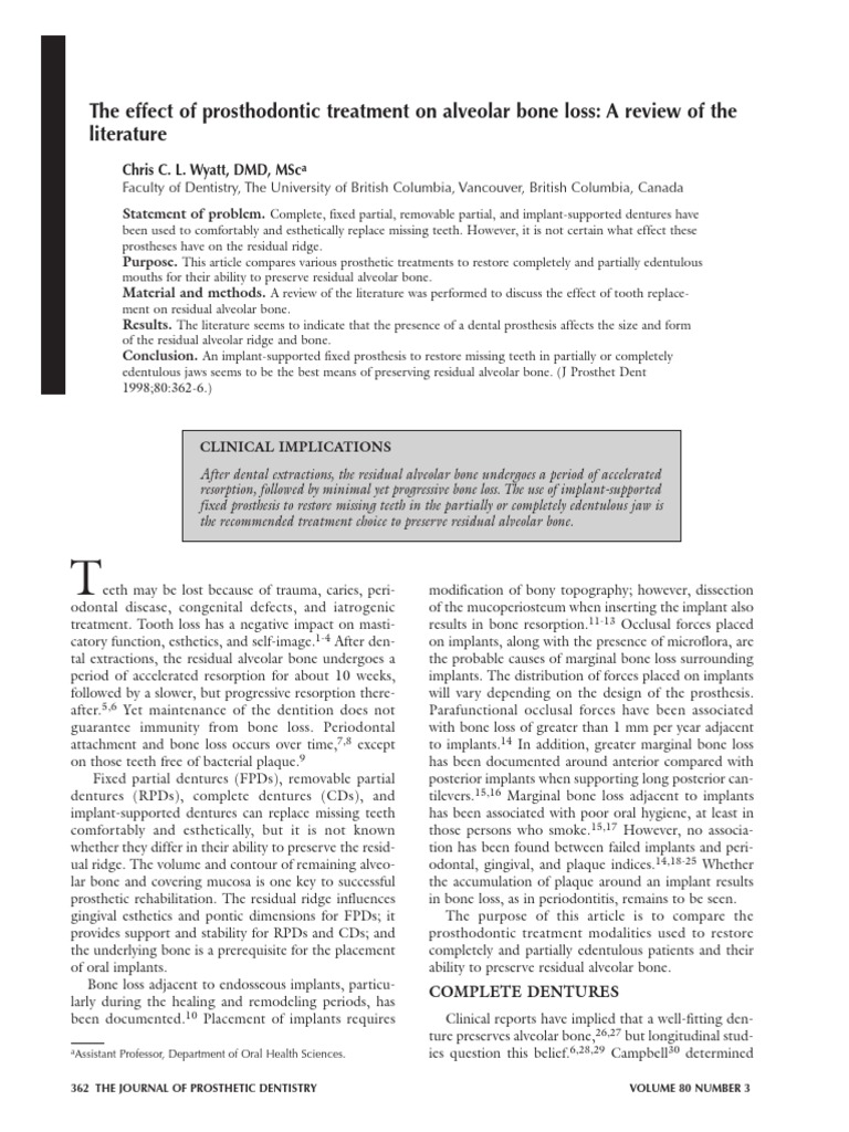The Effect of Prosthodontic Treatment On Alveolar Bone Loss - A Review ...