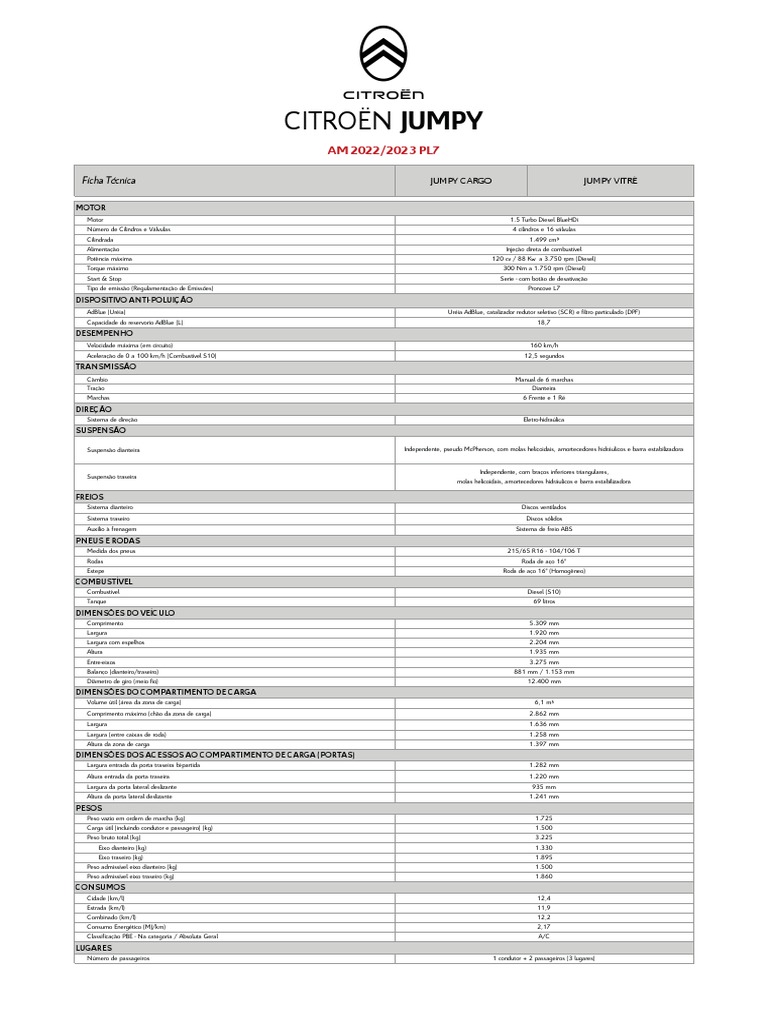 Ficha Técnica Jumpy 22.23 | PDF | Bens manufaturados | Engenharia de Transporte
