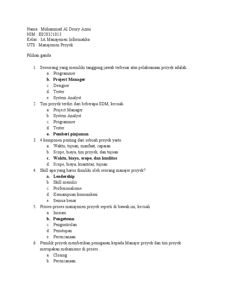 Soal UTS Manajemen Proyek Sistem Informasi | PDF