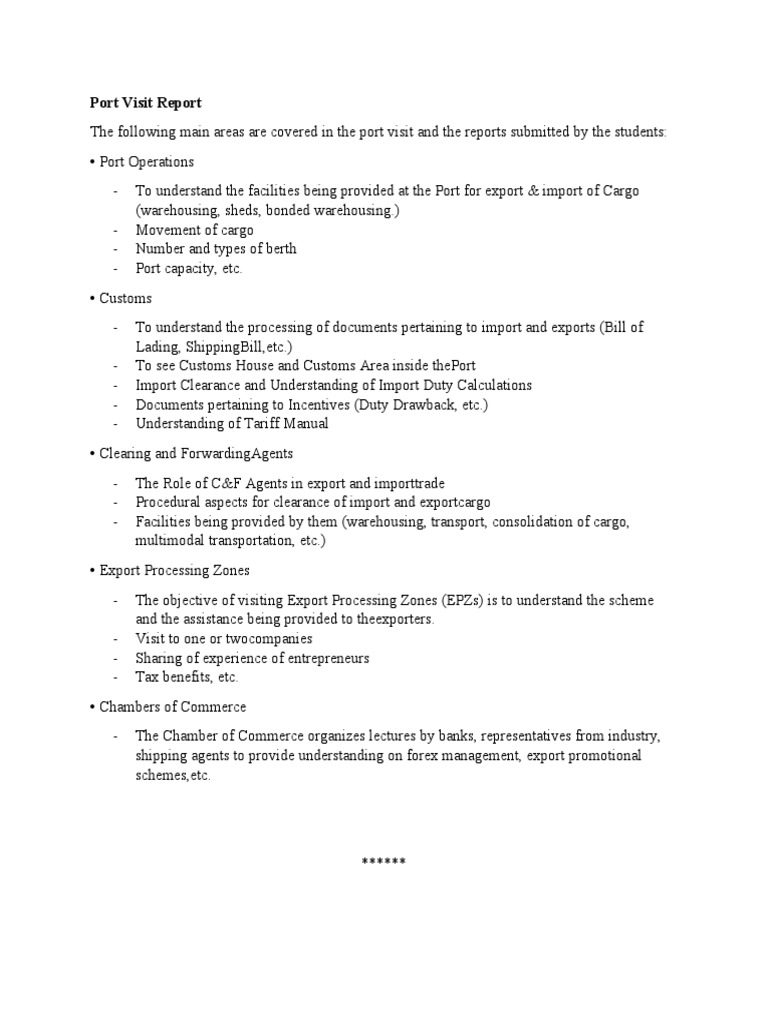 Port Visit Report Overview | PDF | Business | Finance & Money Management