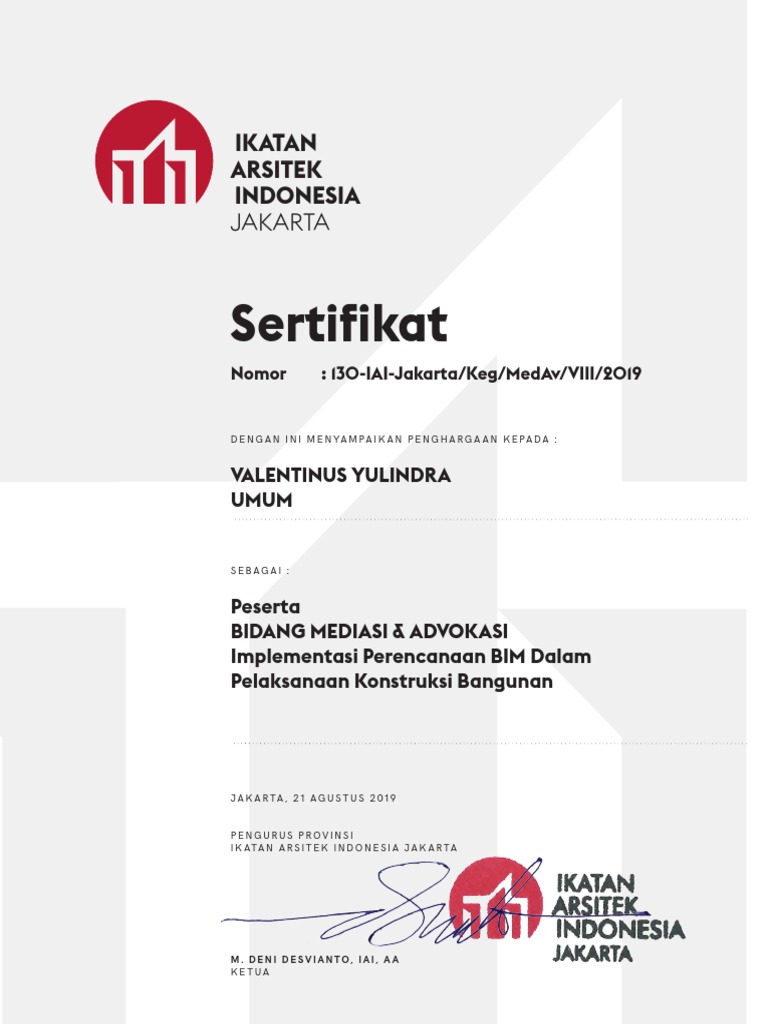 Sertifikat BIM untuk Arsitek IAI | PDF | Pengelolaan Keuangan & Uang | Seni