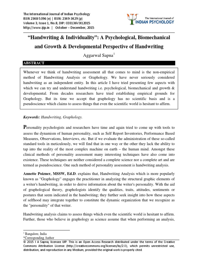 "Handwriting & Individuality" A Psychological, Biomechanical and Growth ...