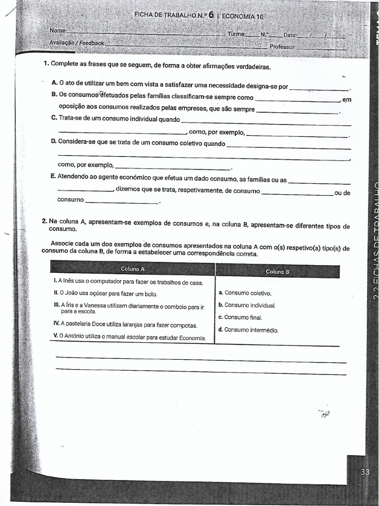 Ficha de Trabalho 1 (Escrita) | PDF