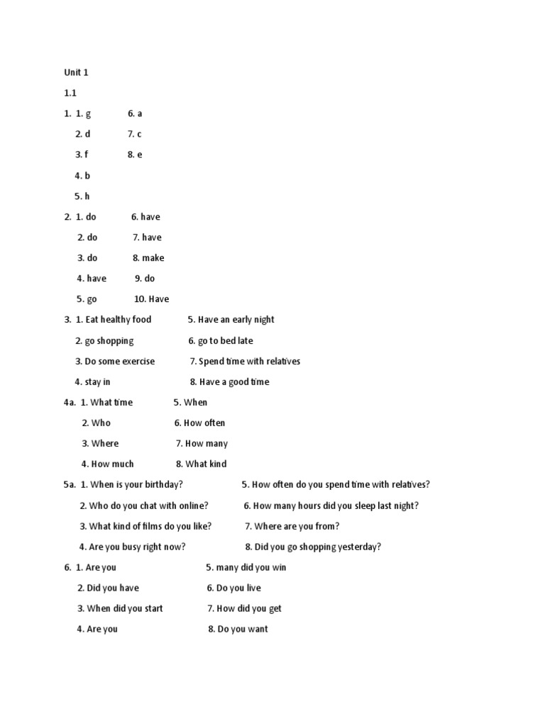 Workbook Unit 1 | PDF