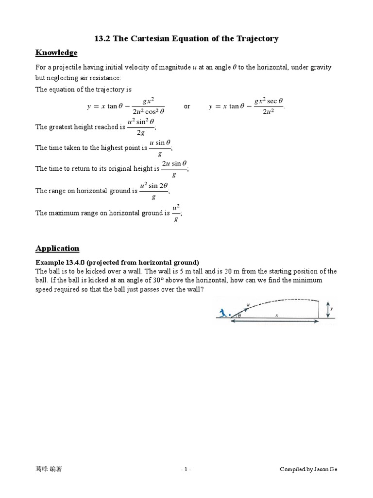 13.2-The Cartesian Equation of The Trajectory | PDF | Motion (Physics ...