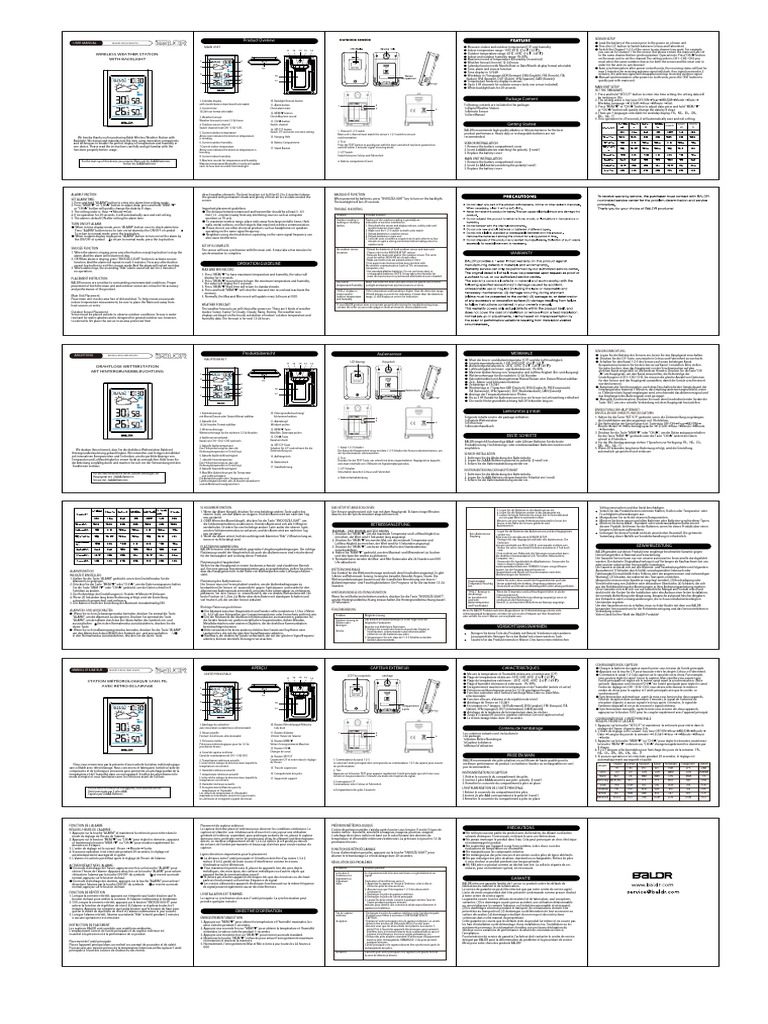 Baldr B0341WST2H2 Wireless Weather Station Users Manual EN | PDF | Fahrenheit | Celsius