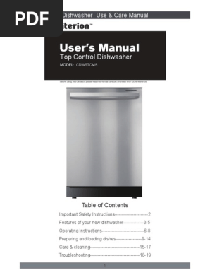 Criterion CDW5TCMS Dishwasher Users Manual EN PDF Dishwasher Manufactured Goods