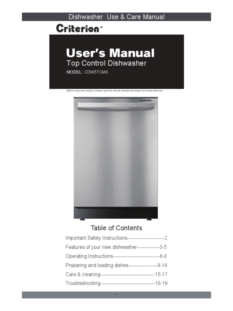 Criterion CDW5TCMS Dishwasher Users Manual EN | PDF | Dishwasher | Manufactured Goods
