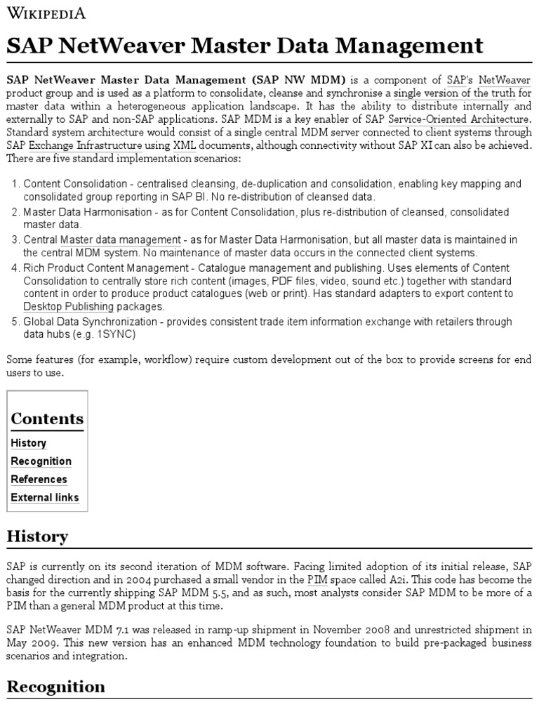 SAP NetWeaver Master Data Management | PDF | Software | Information Technology Management