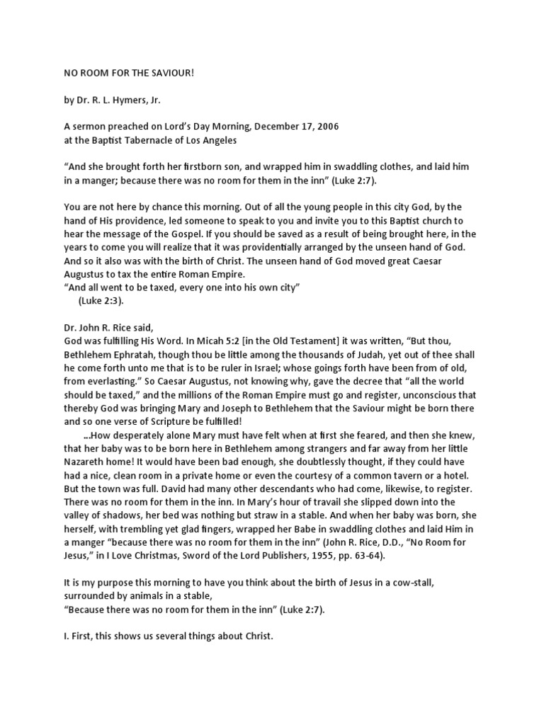 No Room For The Saviour | PDF | Jesus | Glory (Religion)