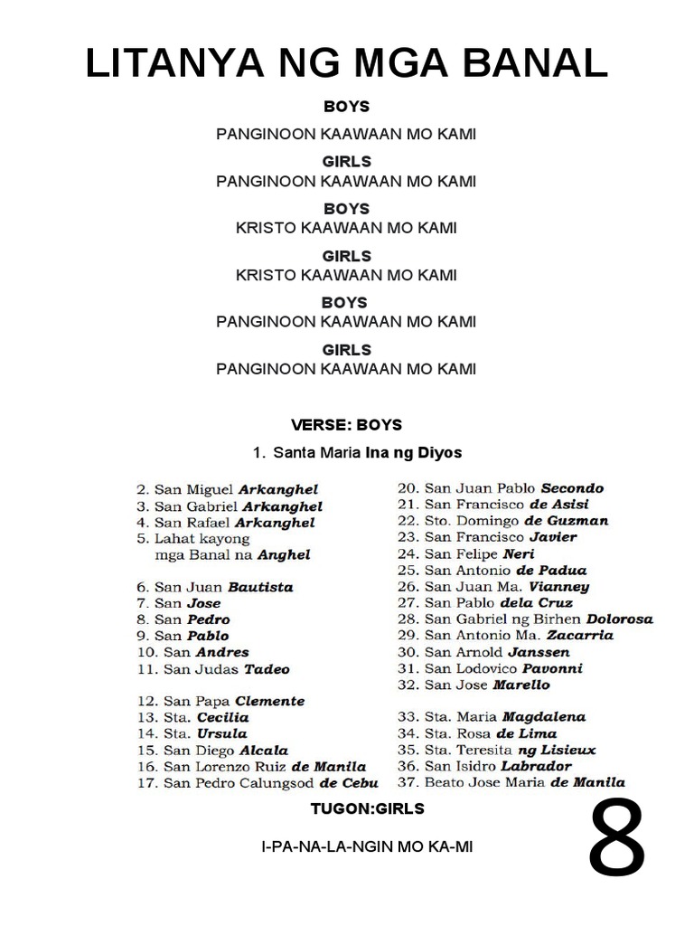 8-9. Litanya NG Mga Banal | PDF