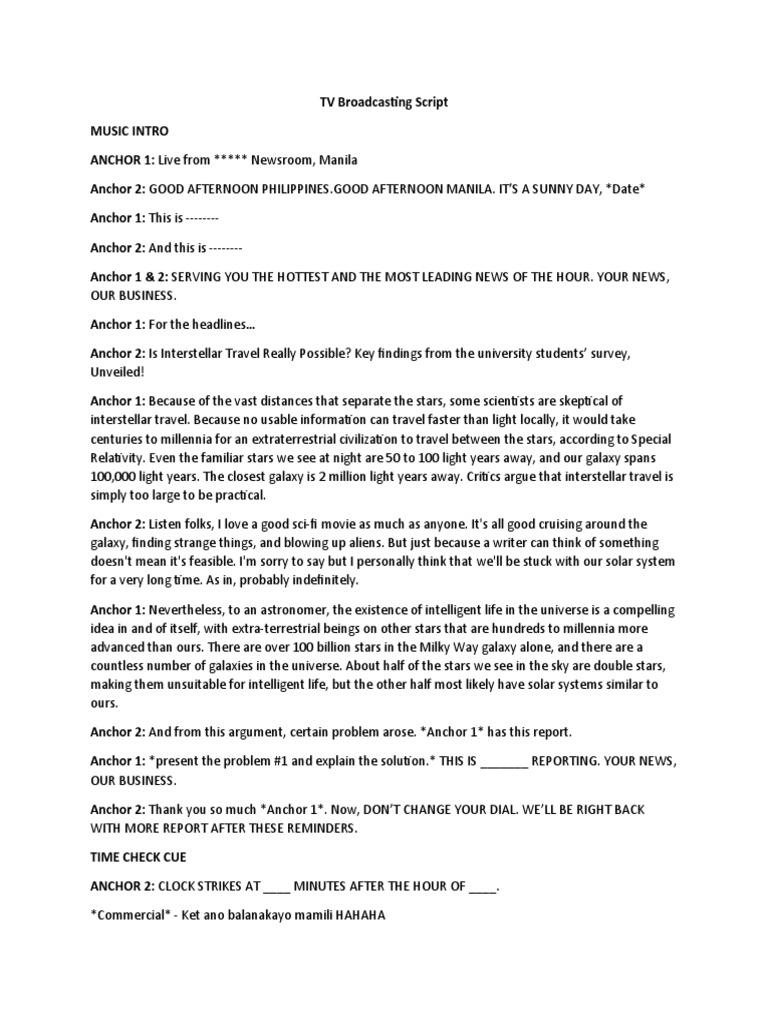 TV Broadcasting Script | PDF | Extraterrestrial Life | Interstellar Travel