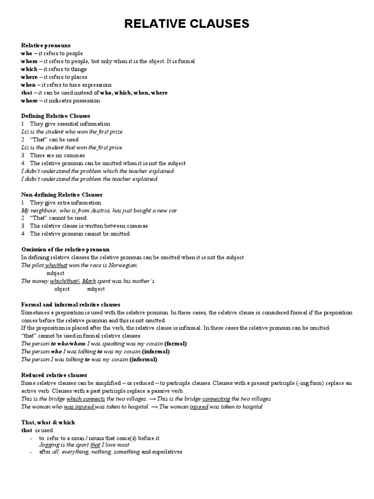 Relative Pronouns and Clauses | PDF | Linguistics | Syntax