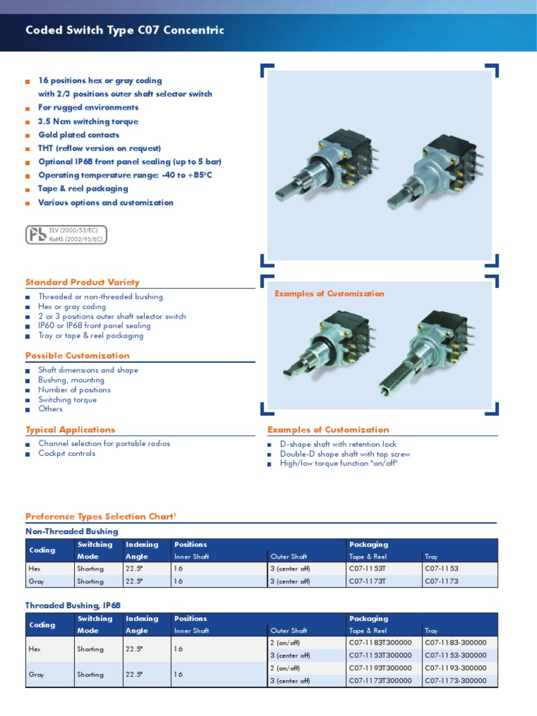 C07 Concentric Rotary Switches Overview | PDF | Solder | Switch