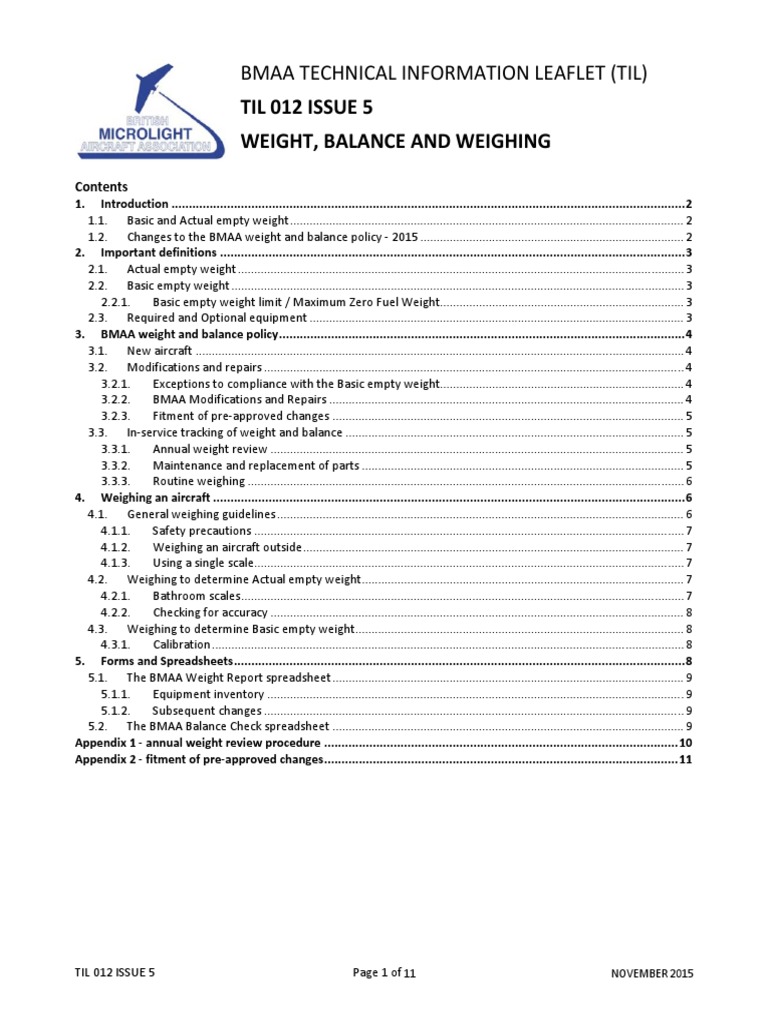 Weight and Balance Til012 - 4 - Prepare - Weight - and - CG BMAA | PDF ...