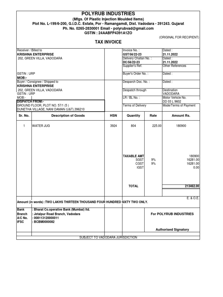 Polyrub Industries Invoice 56 | PDF | Payments | Economy Of India