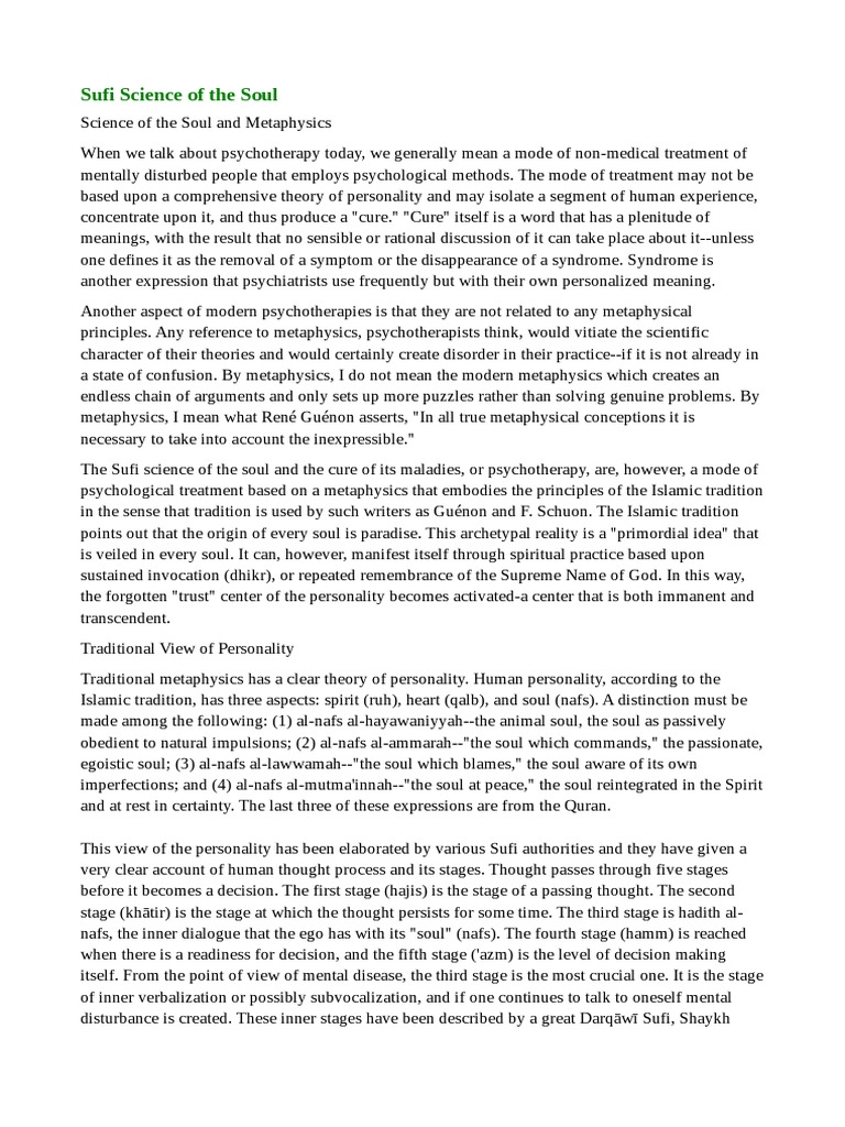 Sufi Science of The Soul | PDF | Sufism | Psychotherapy
