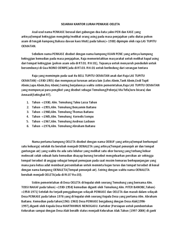 Sejarah Kantor Lurah Penkase | PDF