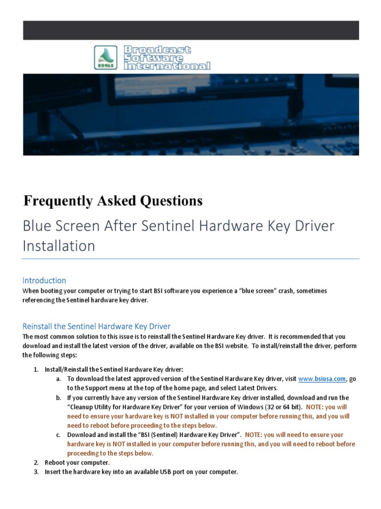 Blue Screen After Sentinel Hardware Key Driver Installation | PDF ...