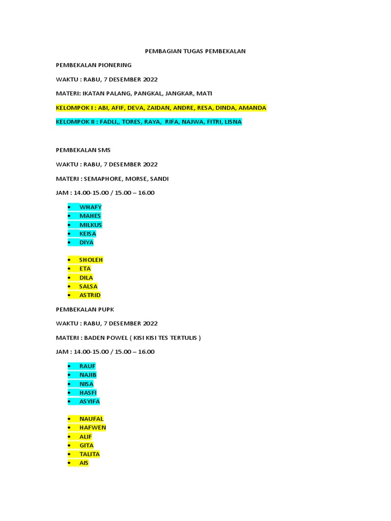 Pembagian Tugas Pekerjaan Template | PDF