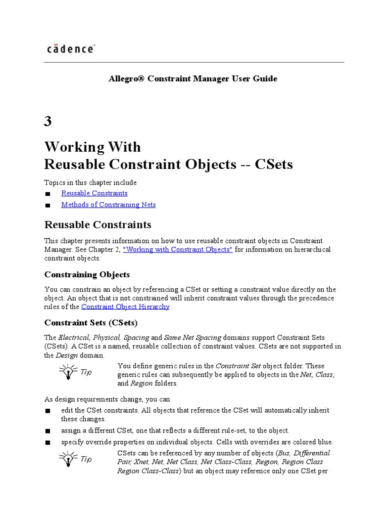 Allegro Constraint Manager User Guide Working With Reusable Constraint Objects Csets Pdf