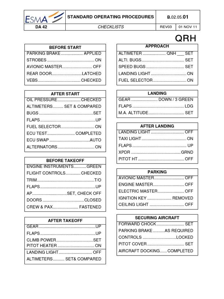DA42 Standard & Emergency Checklists | PDF | Takeoff | Transport