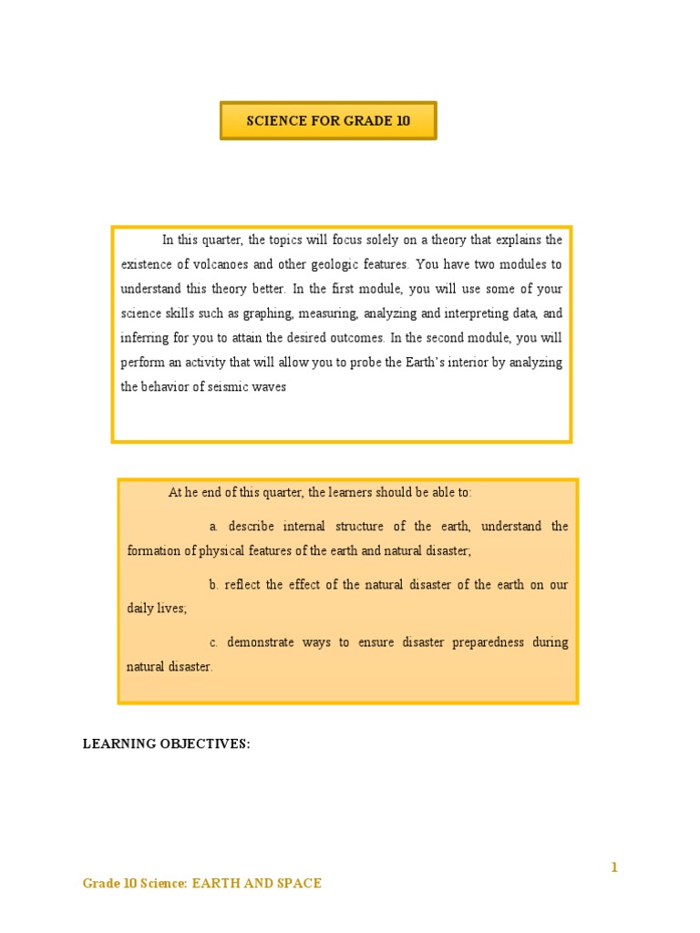 Science For Grade 10 (1ST Quarter Module) | PDF | Plate Tectonics ...
