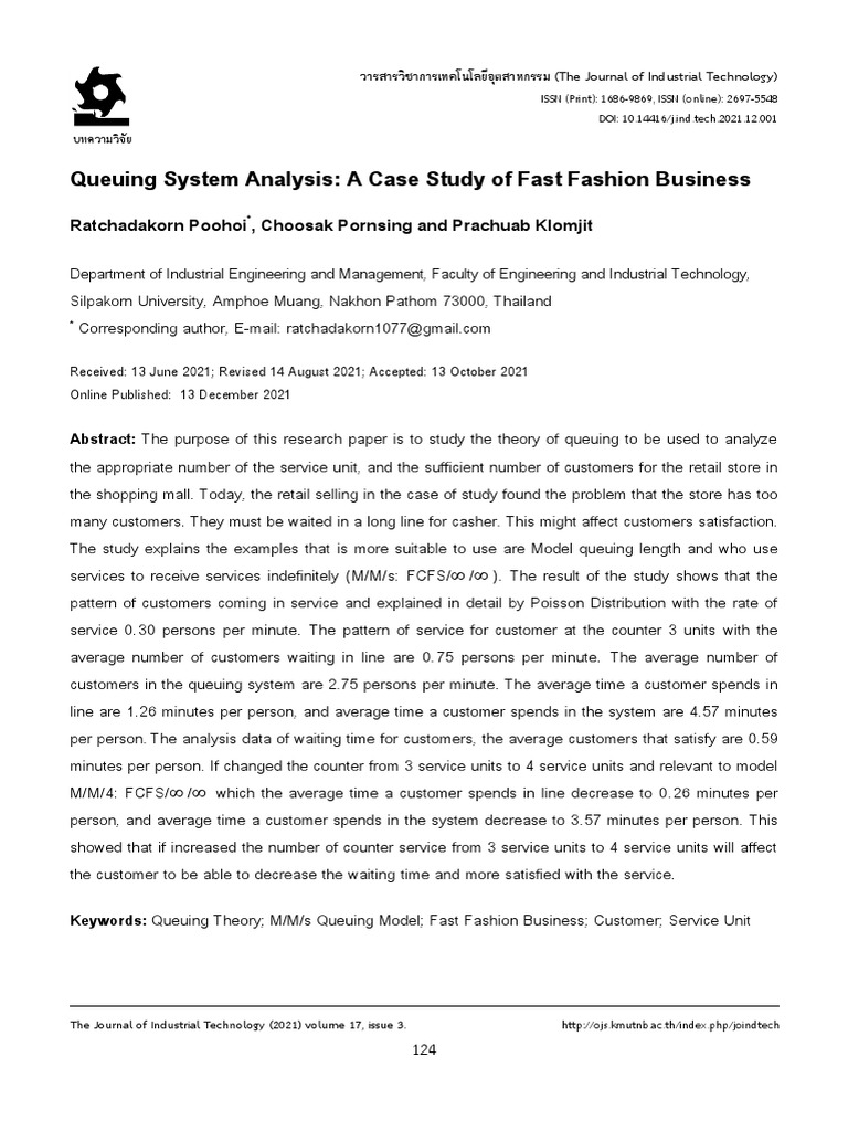 Queuing System Analysis: A Case Study of Fast Fashion Business | PDF