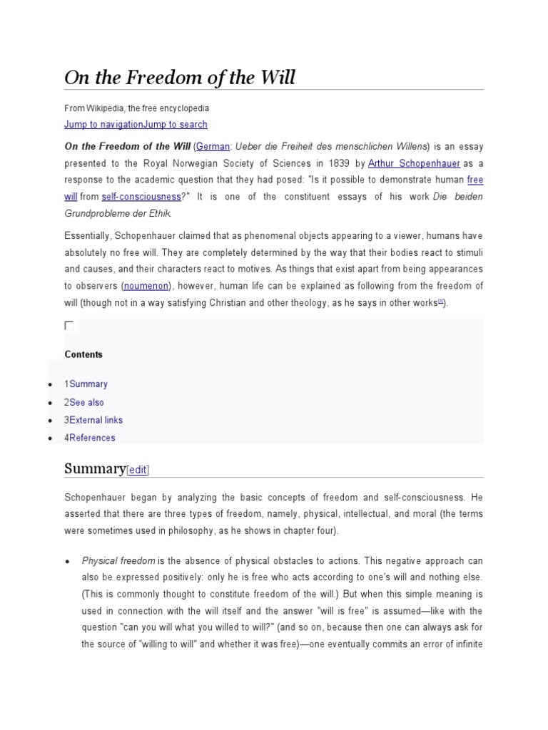 Schopenhauer on Free Will Explained | PDF | Free Will | Metaphysics