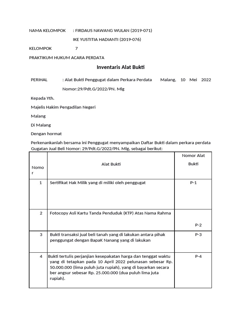 Inventaris Alat Bukti Dan Bukti Tertulis | PDF